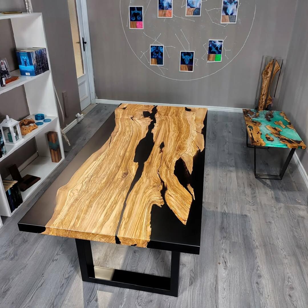 Custom Live Edge Walnut Wood River Table: Handmade Epoxy Resin Dining ...
