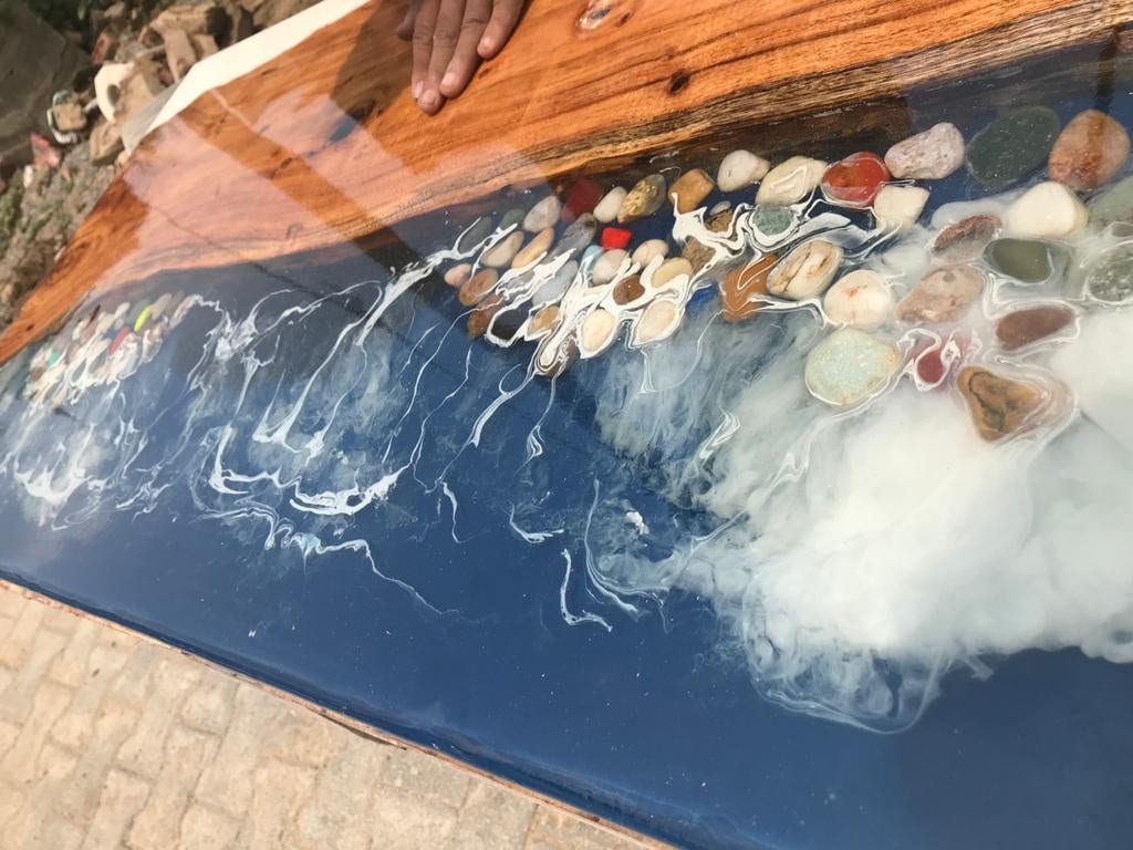 Custom Ocean Resin Table – Epoxy & Wood Live Edge Table – Coastal Beach ...
