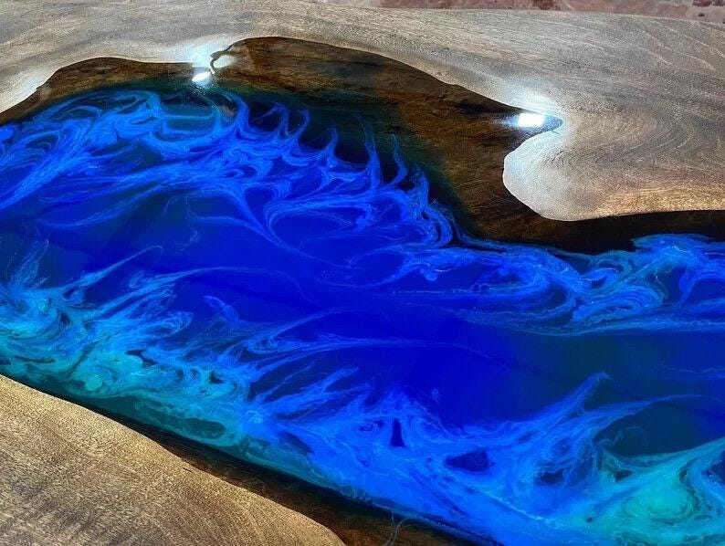 Handmade Blue Epoxy River Table: Live Edge Wood & Resin Tabletop - Etsy