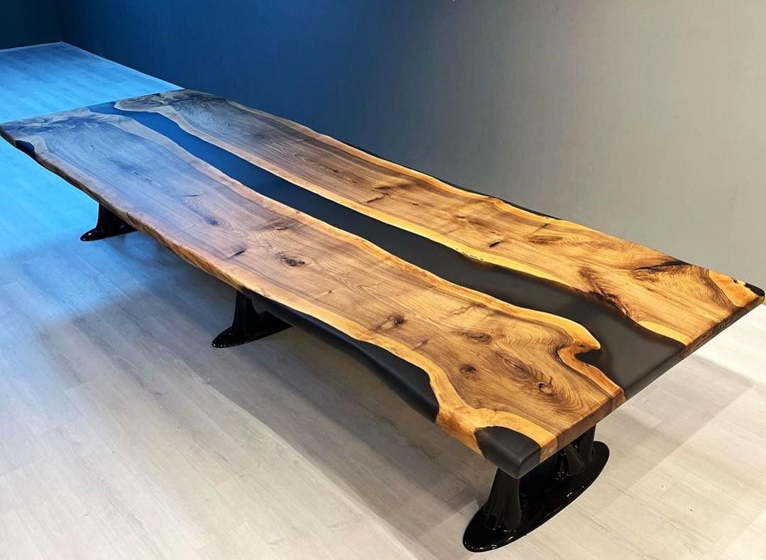 Handmade Live Edge Acacia Wood River Table: Custom Epoxy Resin Dining ...