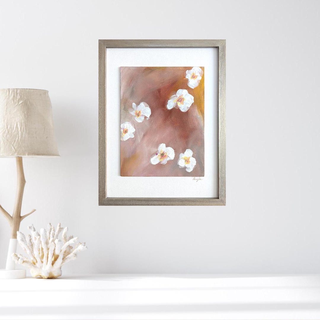 Abstract Flower Painting of Cherry Blossoms on Canvas Panel Framed ...