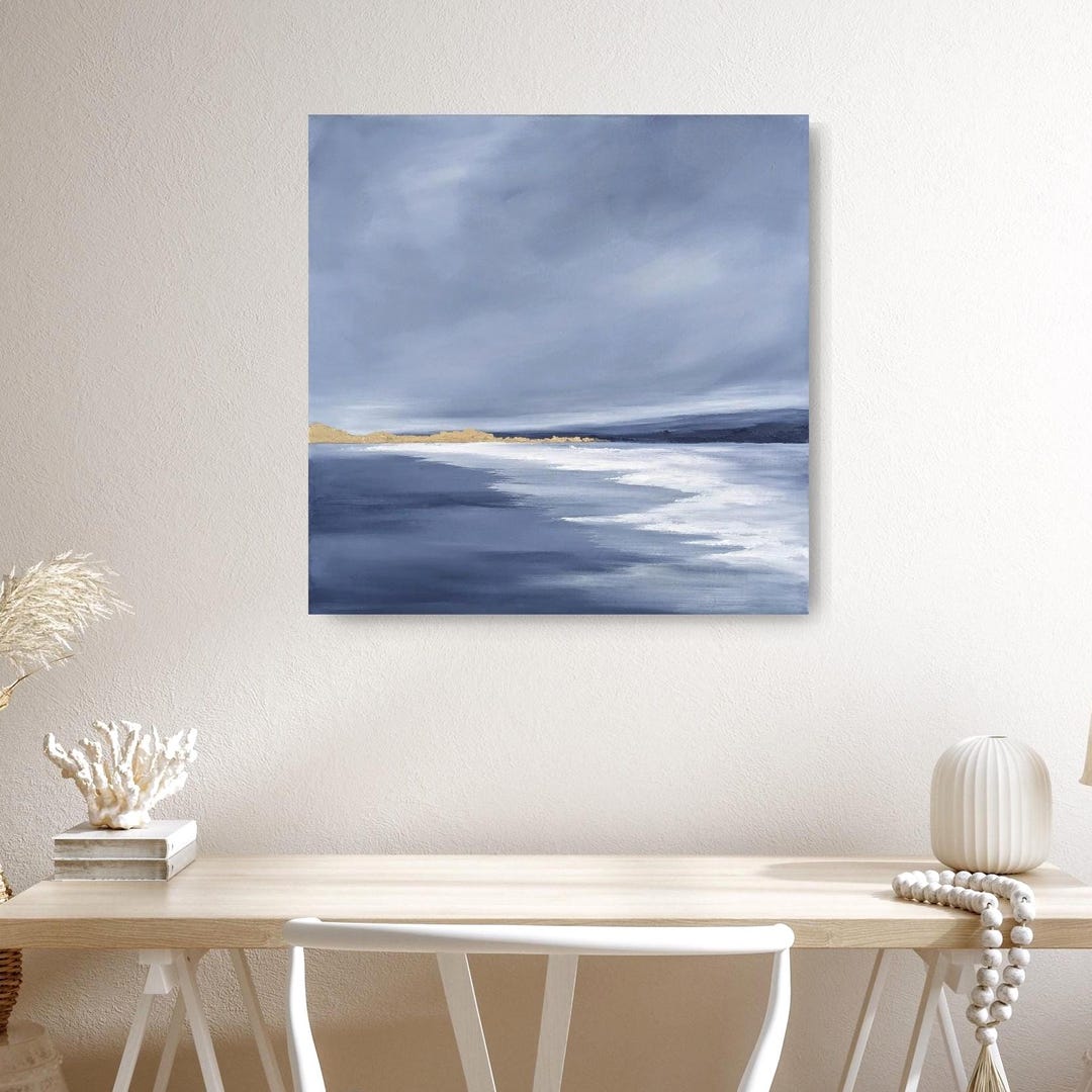 Indigo Blue Abstract Ocean Seascape Painting - Modern Coastal Landscape ...