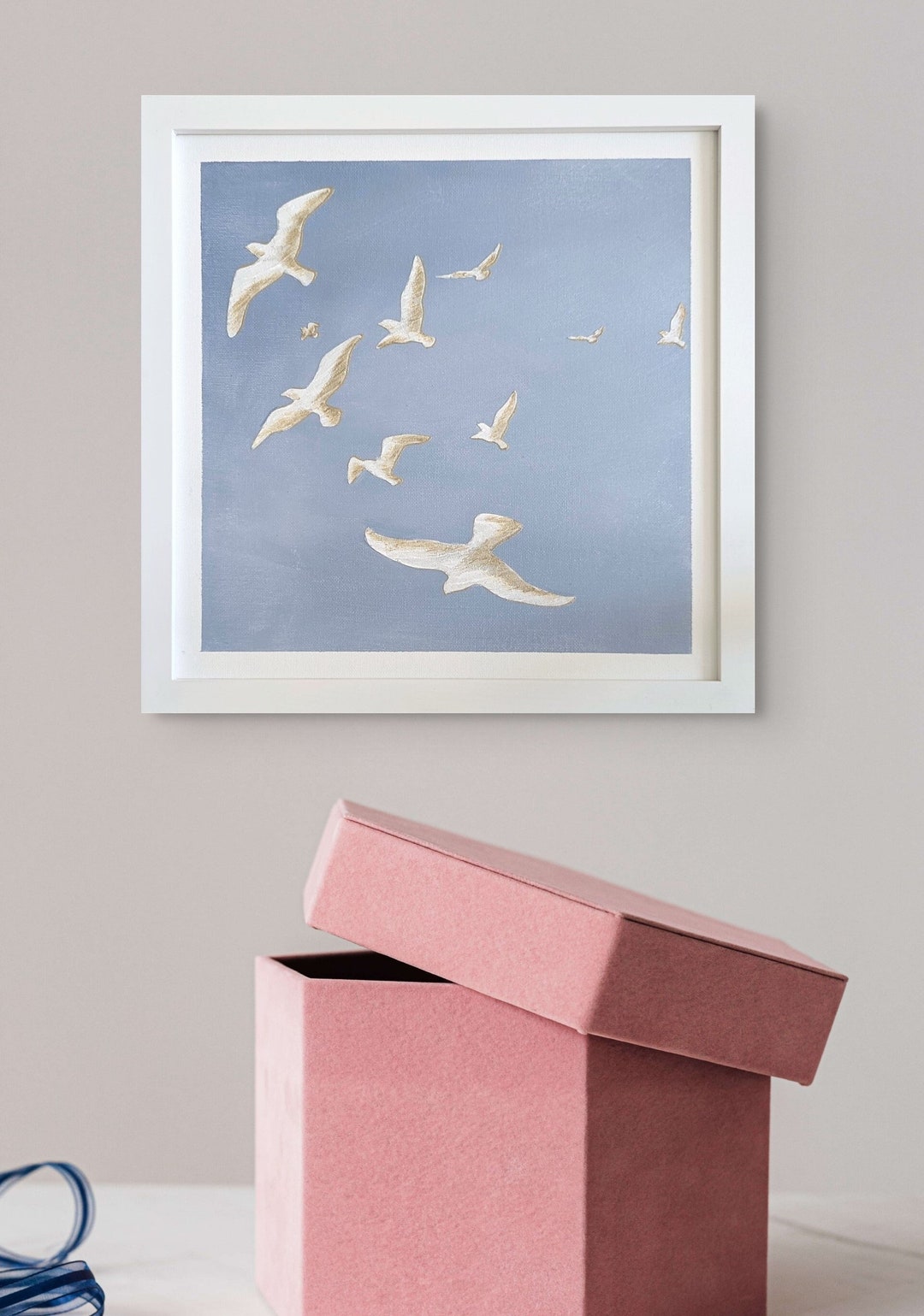 Framed Small Bird Art, Blue Bird Painting With Texture on Canvas, Birds ...