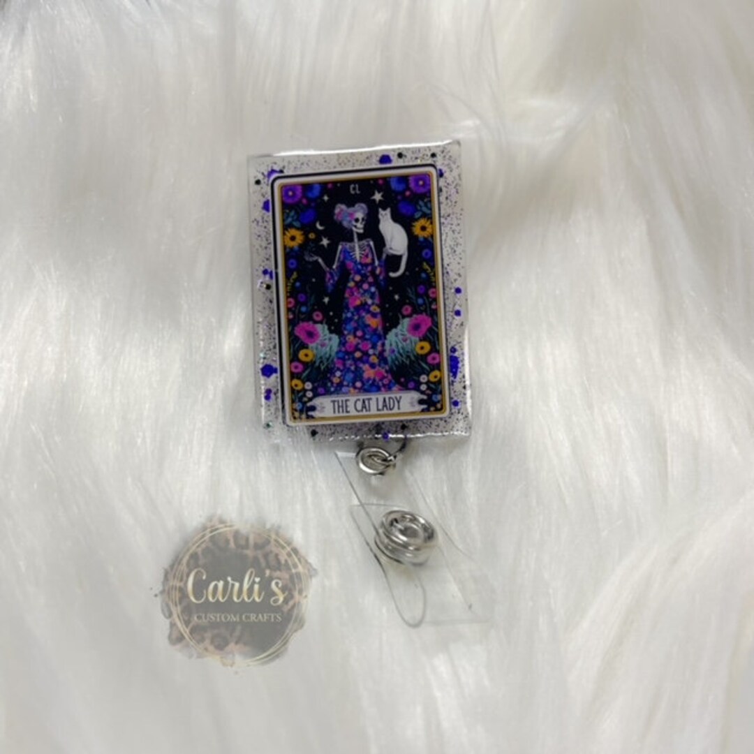 Cat Lady Badge Reel Tarot Card Badge Reel Cat Lover Badge Reel Cat ...