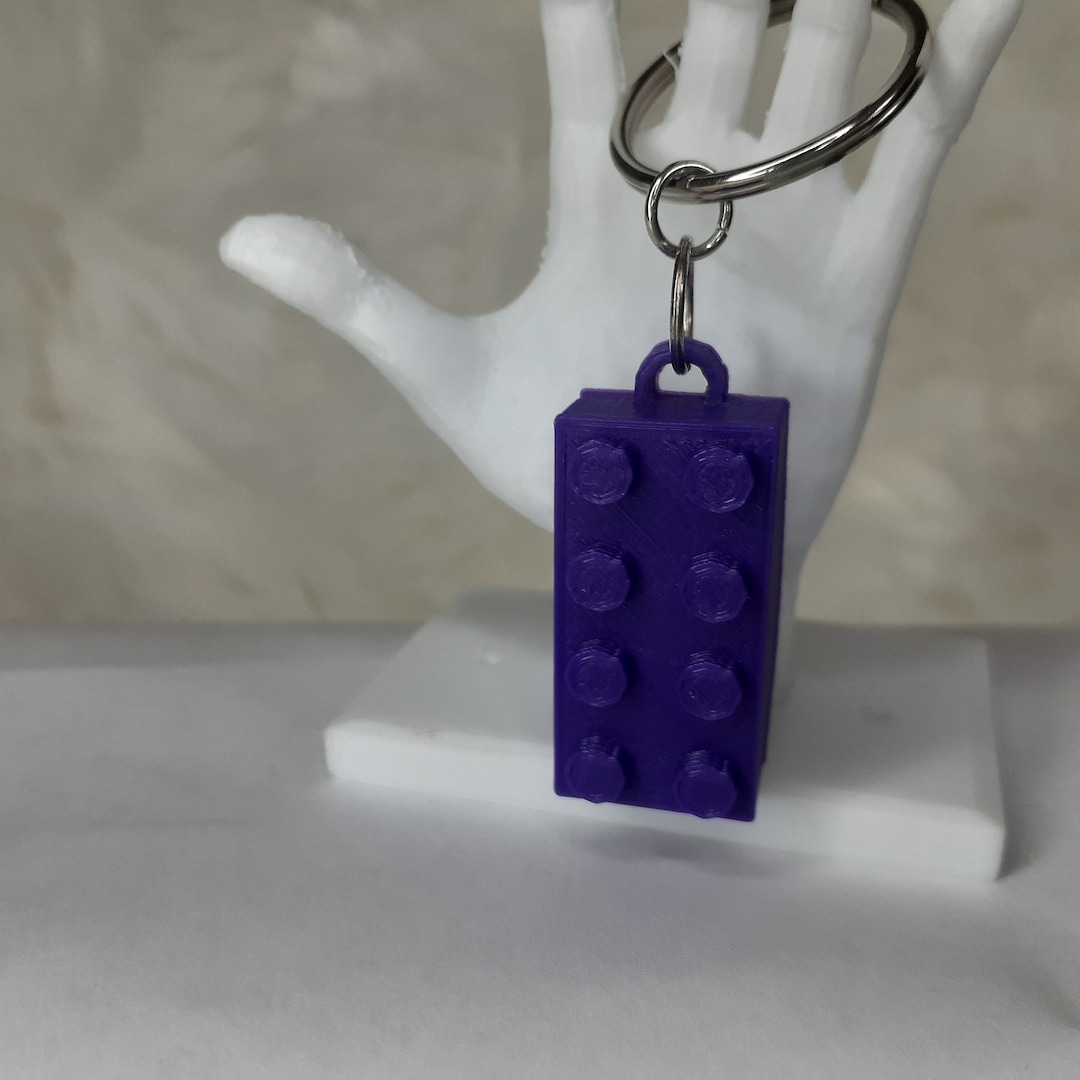 Purple Lego Keychain 3D Printed, Stainless Steel Findings - Etsy