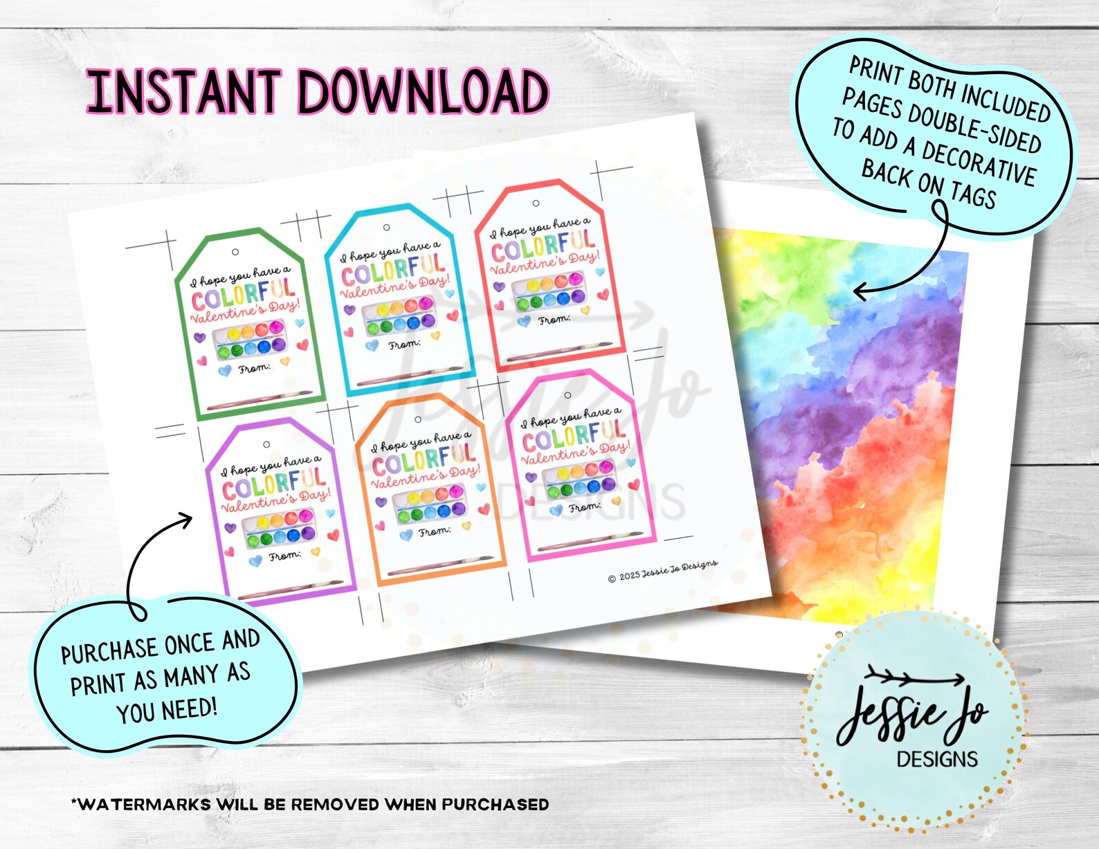 Printable Paint Valentine Tag - Watercolor Paint Tag - Etsy