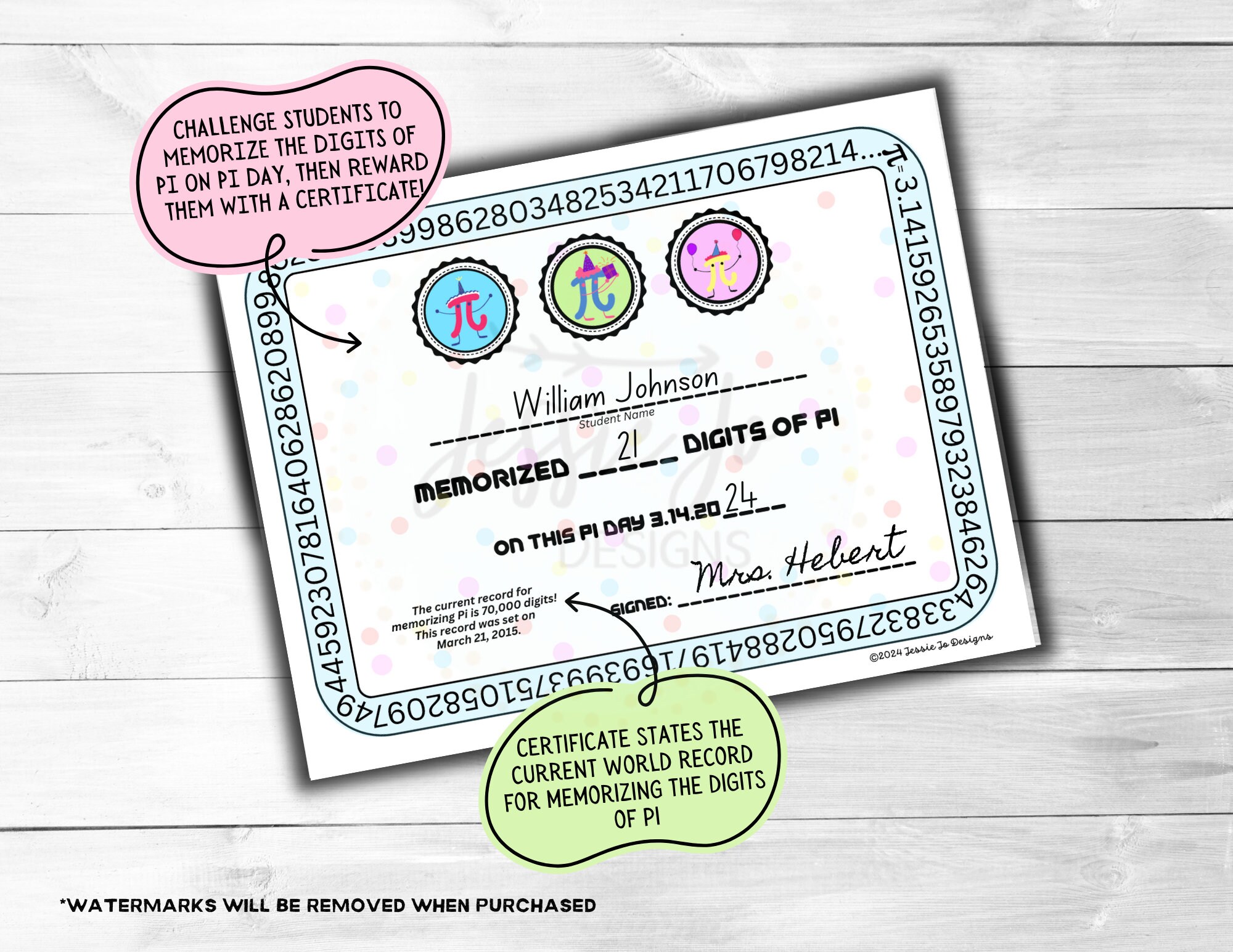 Pi Day Certificate - Pi Day Card - Celebrate Pi Day - Etsy