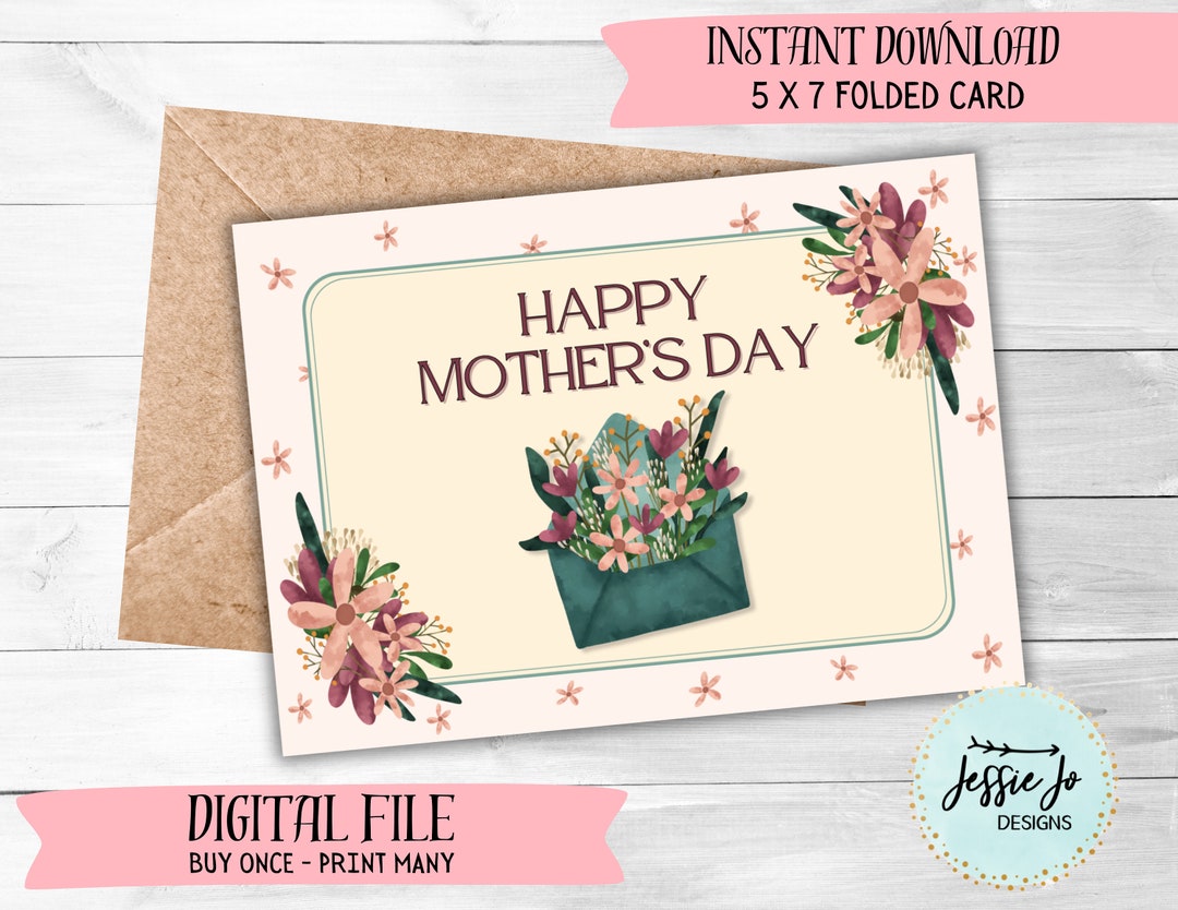 Mother's Day Flower Card - Instant Download - PDF File - Etsy