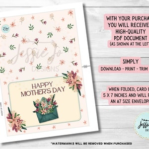 Mother's Day Flower Card - Instant Download - PDF File - Etsy