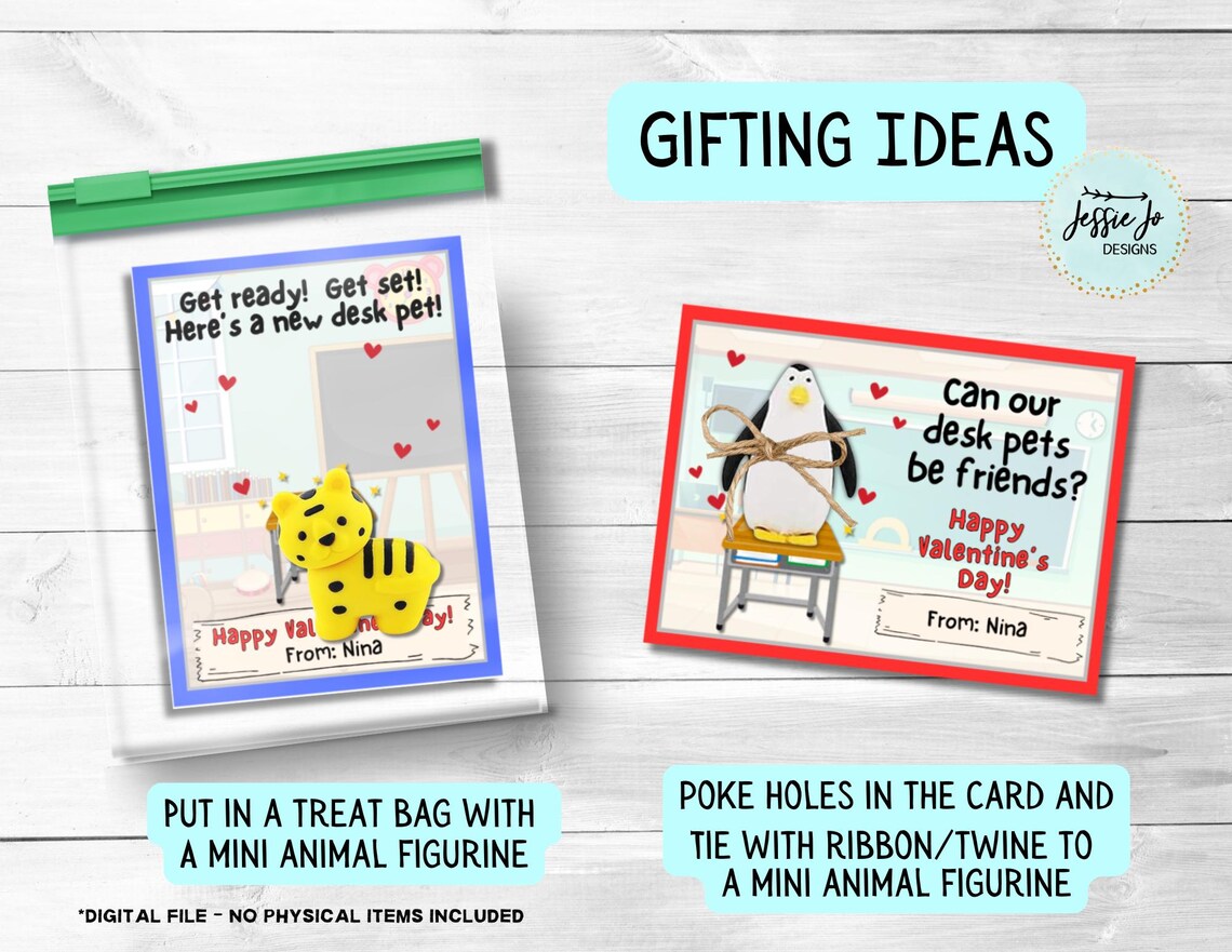 Printable Desk Pet Valentine Cards: Animal Figurine Gift (instant ...