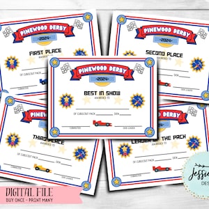 Printable Pinewood Derby Certificates Cub Scout Awards - Etsy