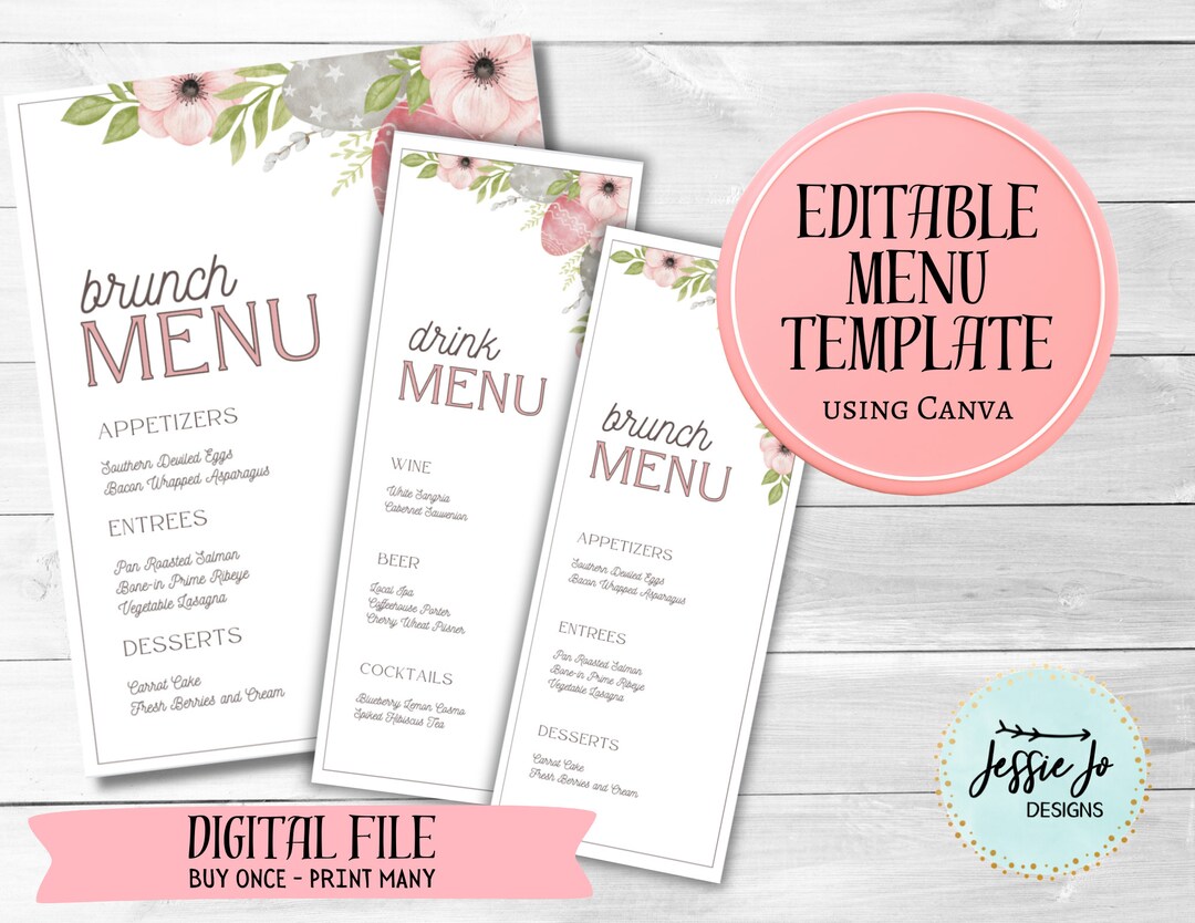 Easter Menu Editable Template - Watercolors - Instant Access - Canva ...