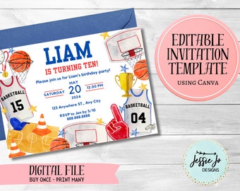 Basketball Birthday Invitation Template, Editable Sports Theme Party ...