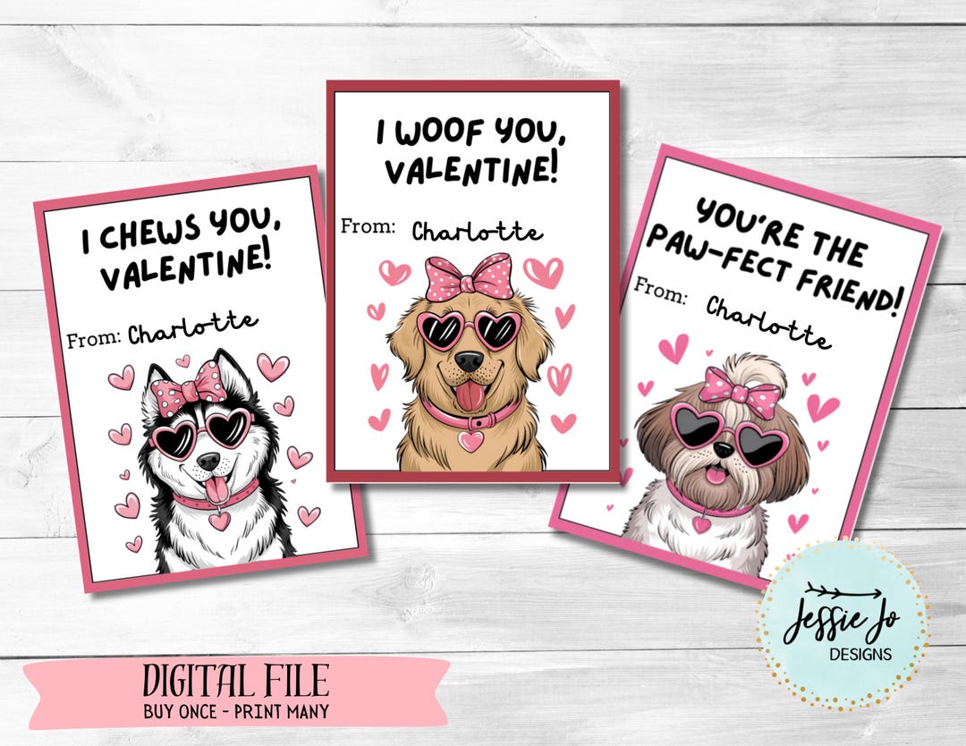 Printable Dog Valentine Tag - Cute Pups Tag - Etsy
