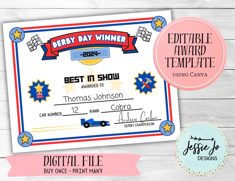 Derby Day Winner - Car Race Certificate - Editable Award Template ...
