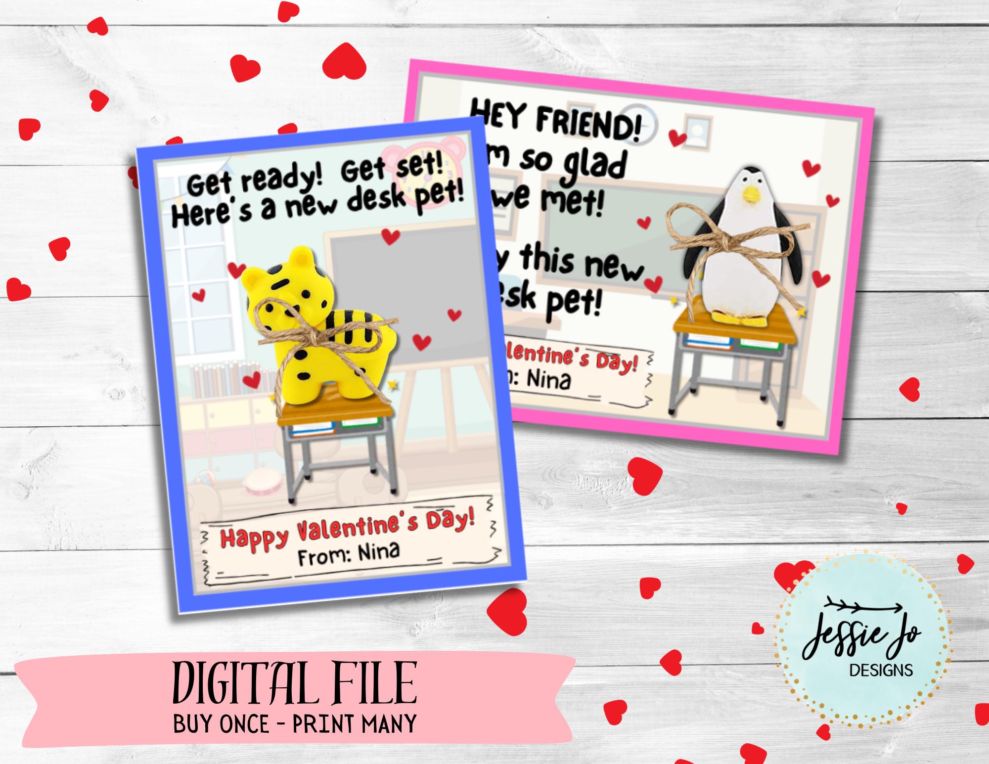 Printable Desk Pet Valentine Cards: Animal Figurine Gift (instant ...