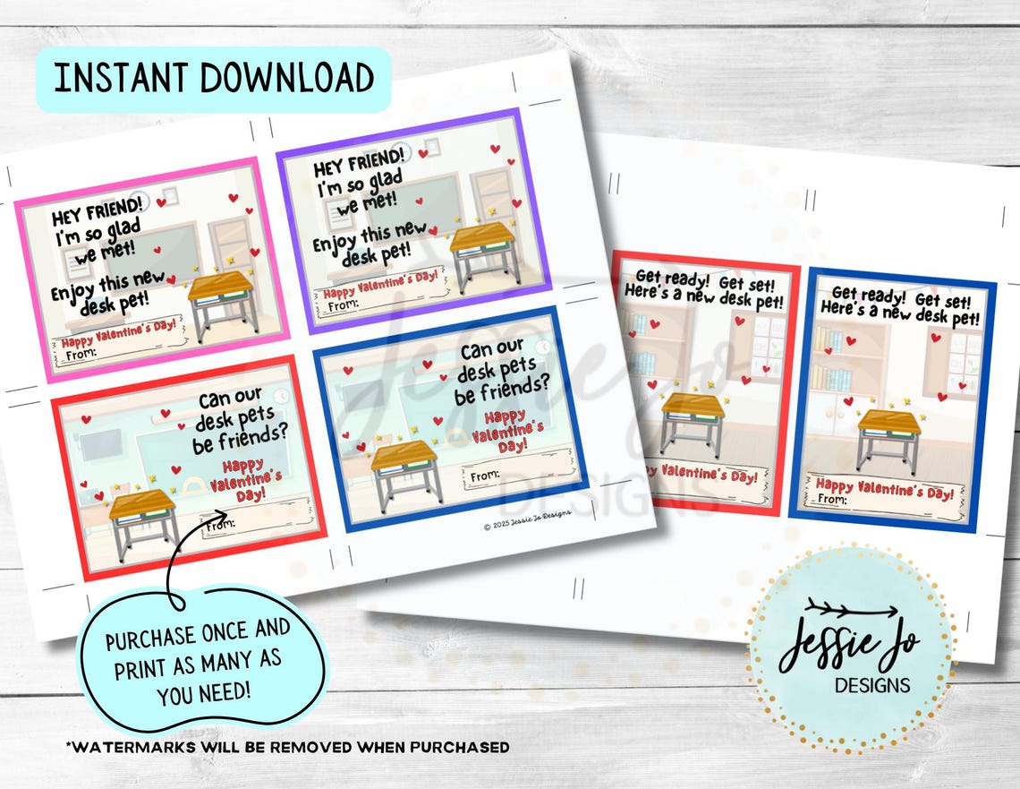 Printable Desk Pet Valentine Cards: Animal Figurine Gift (instant ...