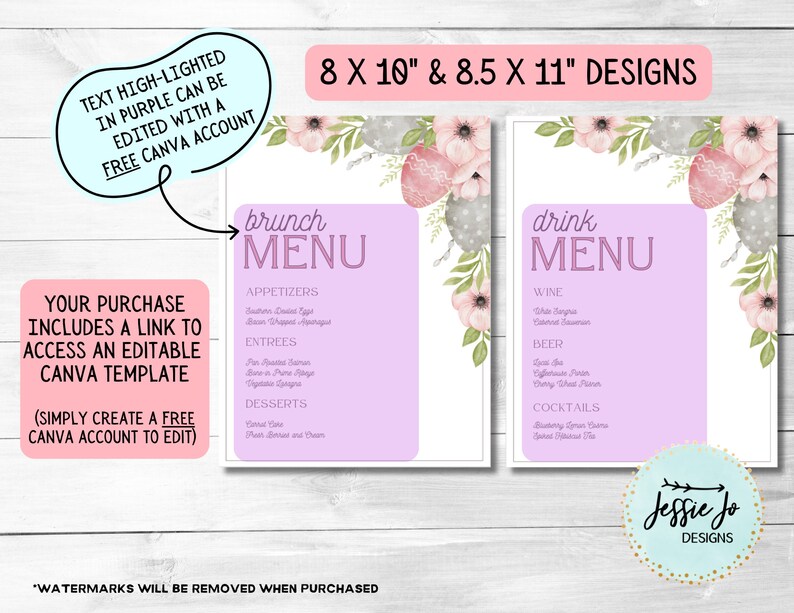 Easter Menu Editable Template - Watercolors - Instant Access - Canva ...