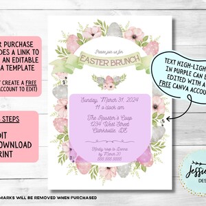 Easter Brunch Editable Invitation - Watercolors -instant Access - Canva ...
