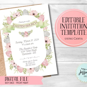 Easter Brunch Editable Invitation - Watercolors -instant Access - Canva ...