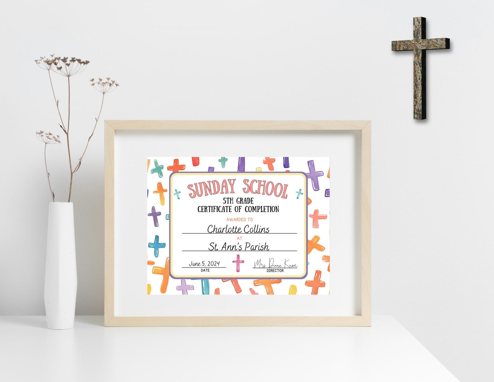 Christian Award Certificate – Colorful Crosses, Editable Canva Template ...