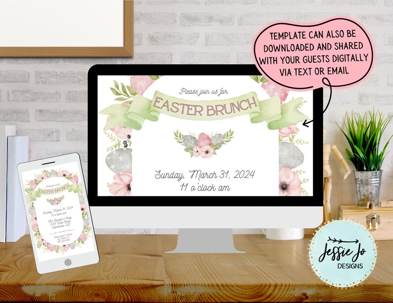 Easter Brunch Editable Invitation - Watercolors -instant Access - Canva ...