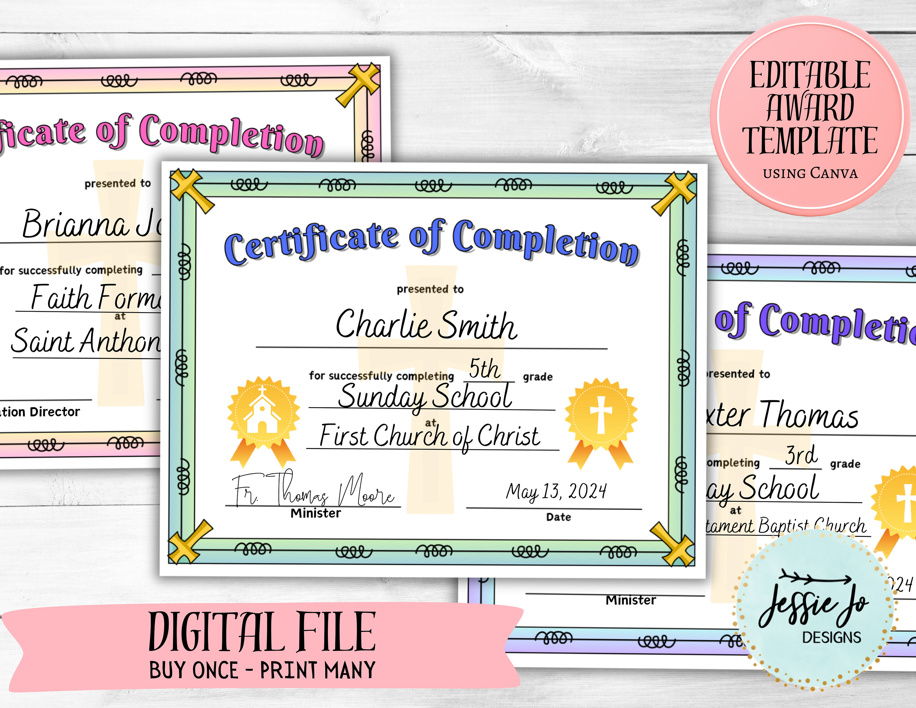 Sunday School Award Certificate - Christian Certificate - Editable ...