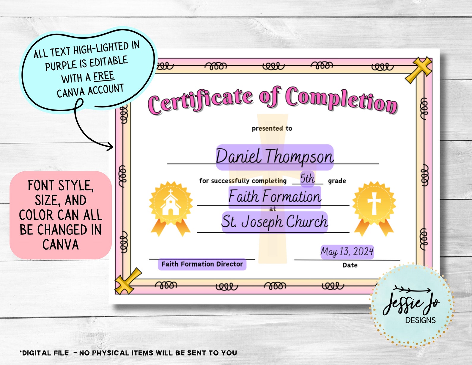 Editable Sunday School Award Certificate Template (canva) - Etsy