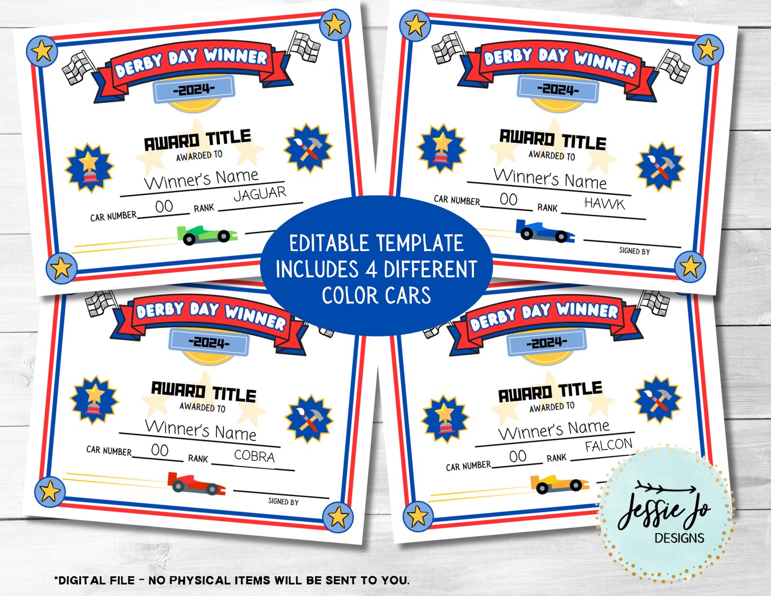 Derby Day Winner - Car Race Certificate - Editable Award Template ...