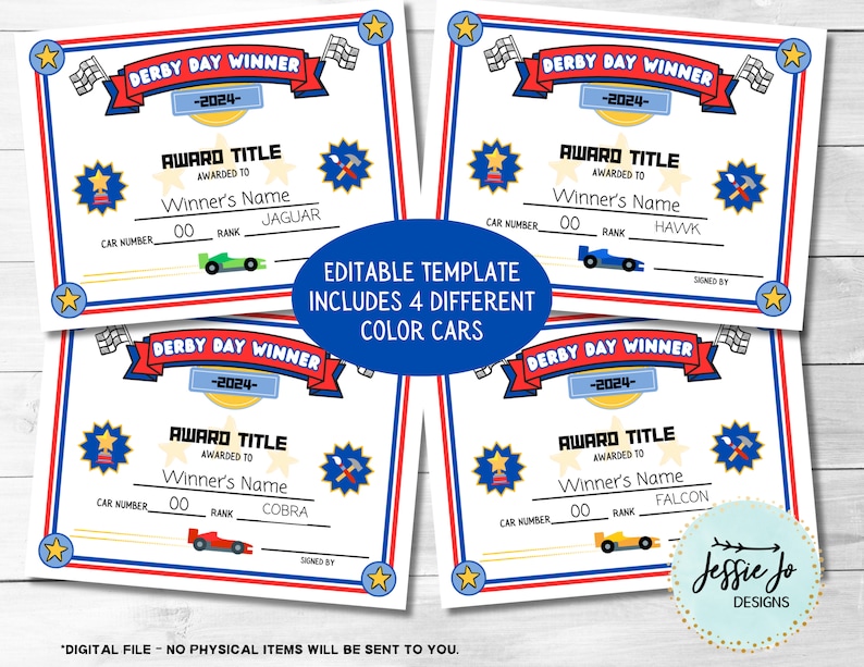Derby Day Winner - Car Race Certificate - Editable Award Template ...