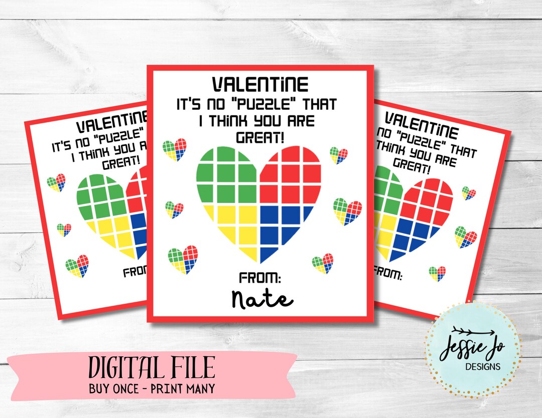 Puzzle Cube Heart Valentine Cards: Printable Classroom Valentines ...