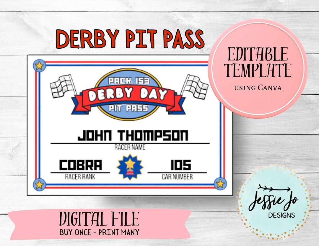 Pit Passes Derby Day - Car Race - Editable Template - Canva Template - Etsy