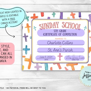 Sunday School Award Certificate - Christian Certificate - Editable ...