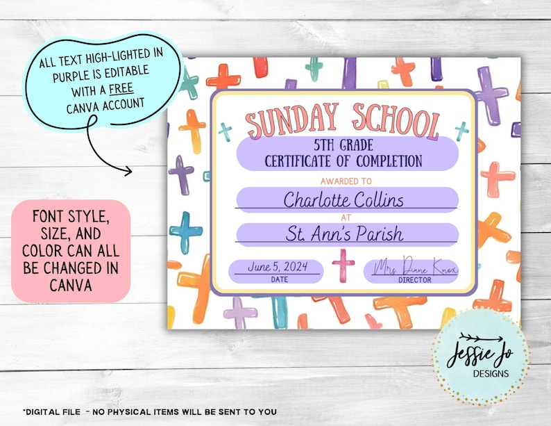 Sunday School Award Certificate - Christian Certificate - Editable ...