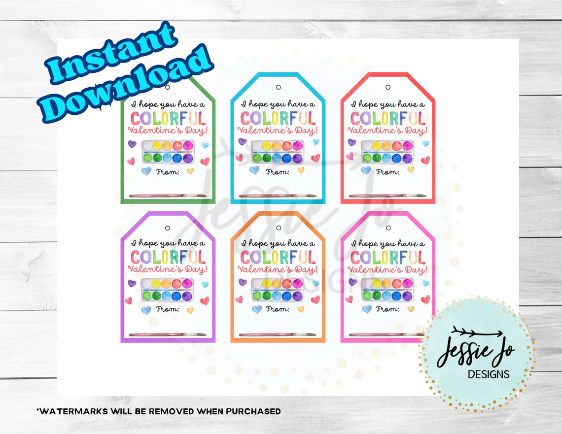 Printable Paint Valentine Tag Watercolor Paint Tag - Etsy