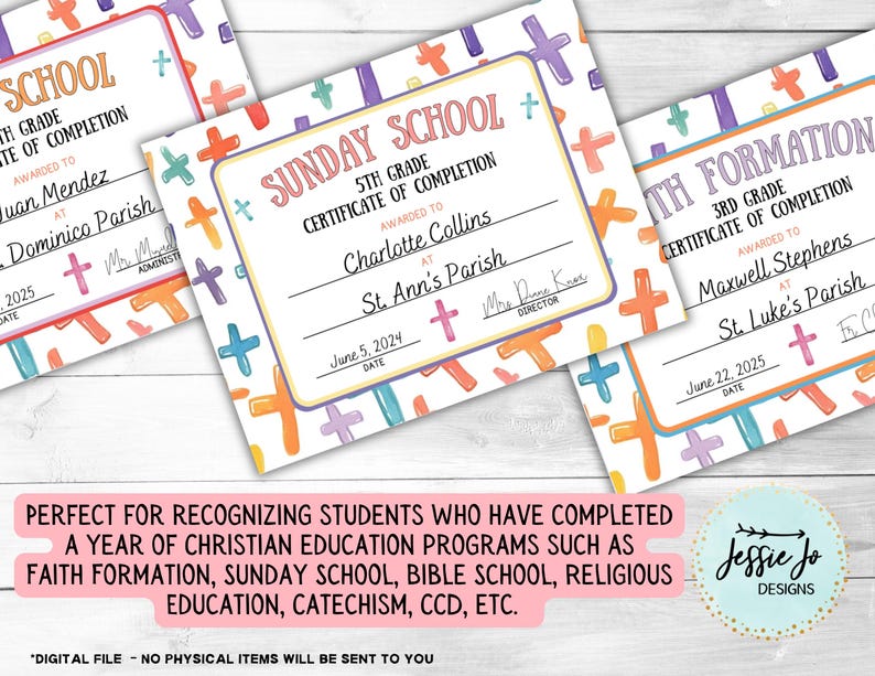 Christian Award Certificate – Colorful Crosses, Editable Canva Template ...