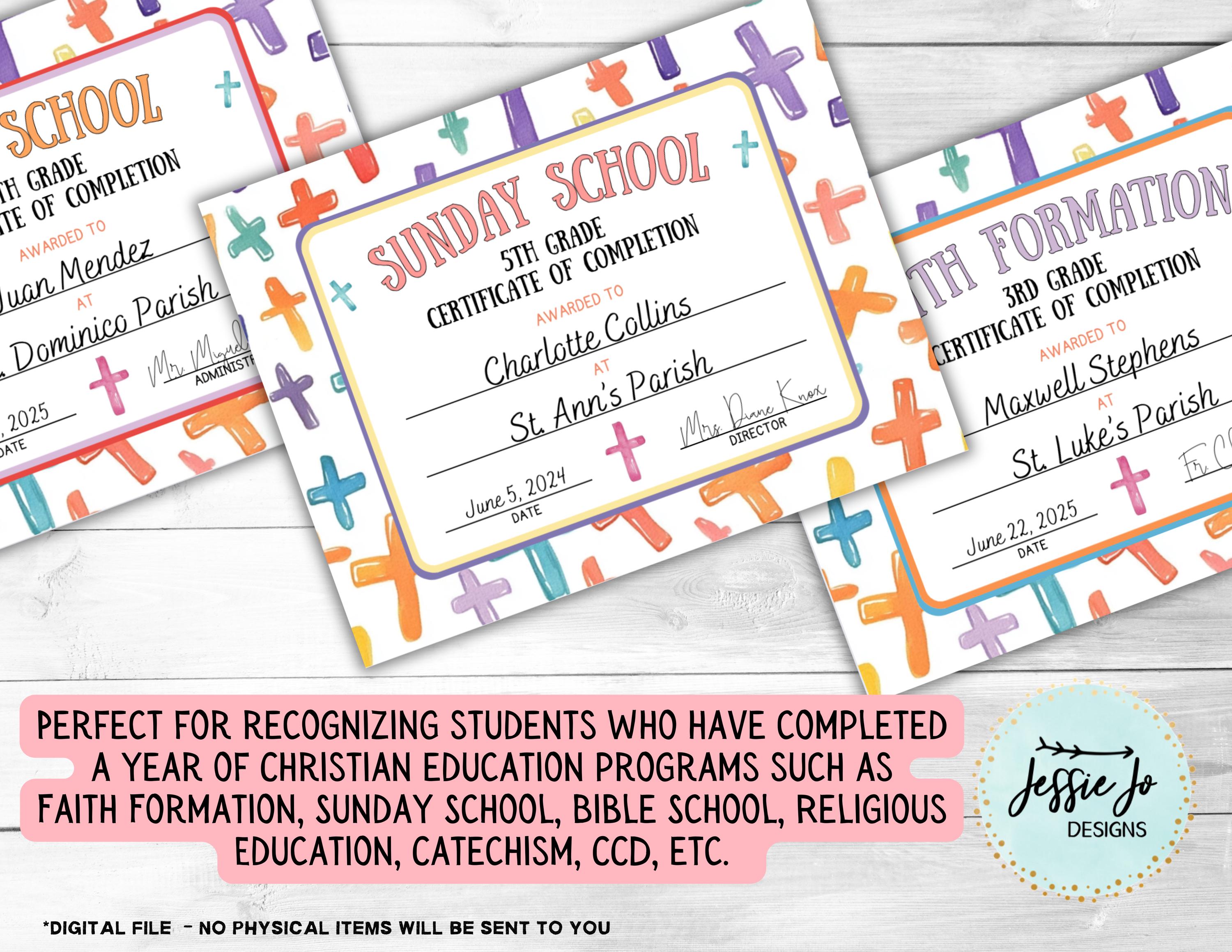 Sunday School Award Certificate - Christian Certificate - Editable ...