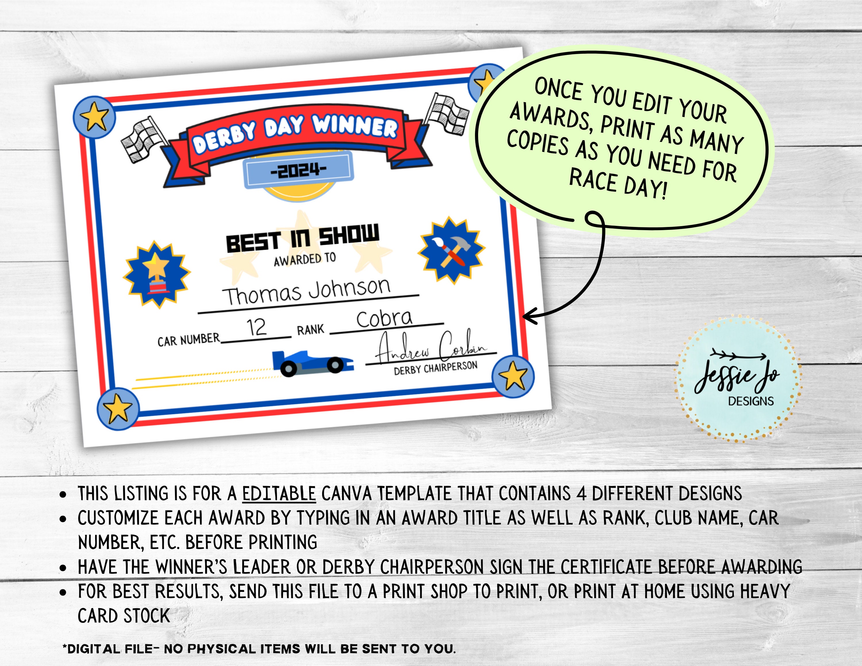 Derby Day Winner - Car Race Certificate - Editable Award Template ...