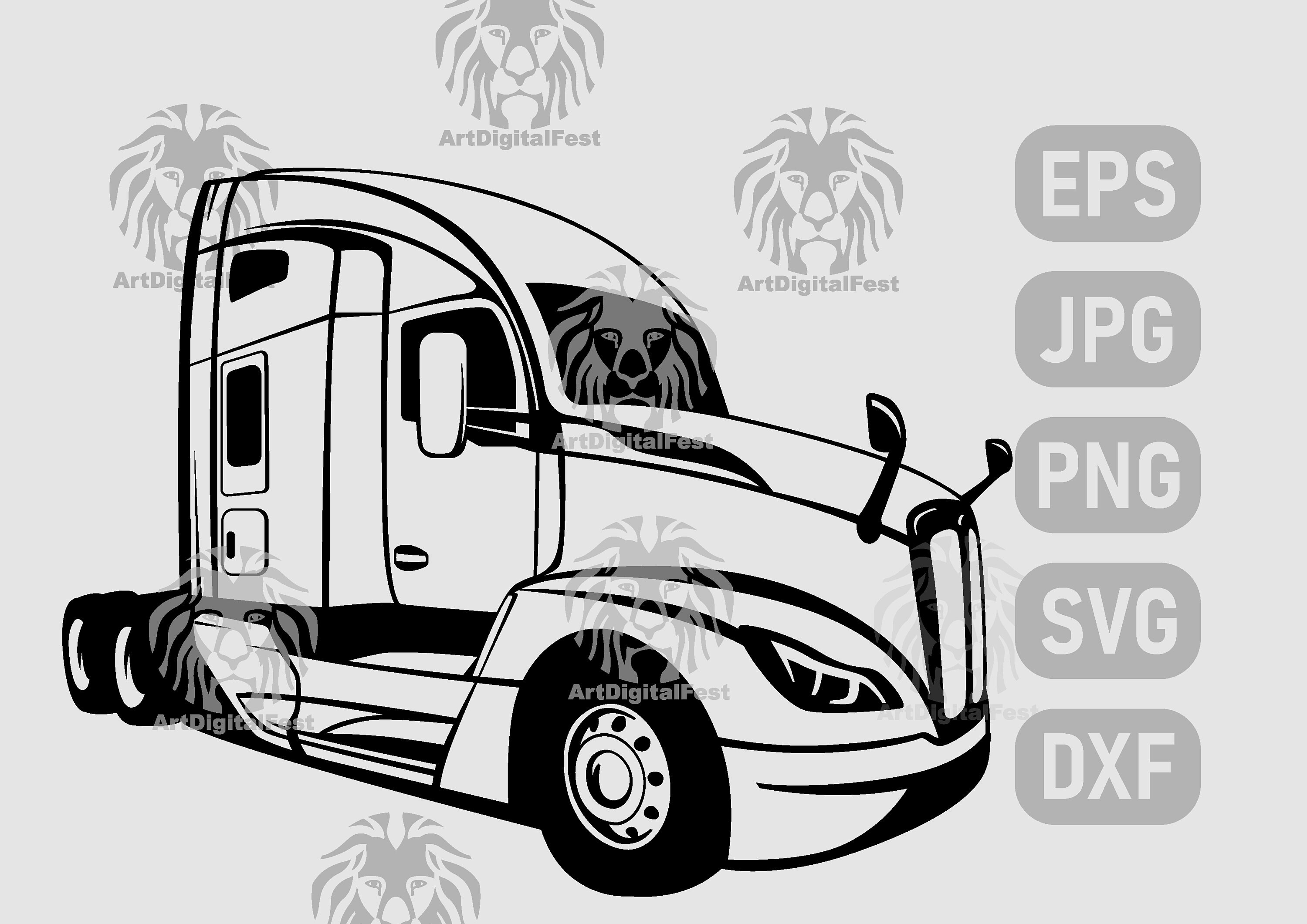 Modern Usa Semi Truck Lining Draw , Front View Eps,jpg,png,svg,dxf ...