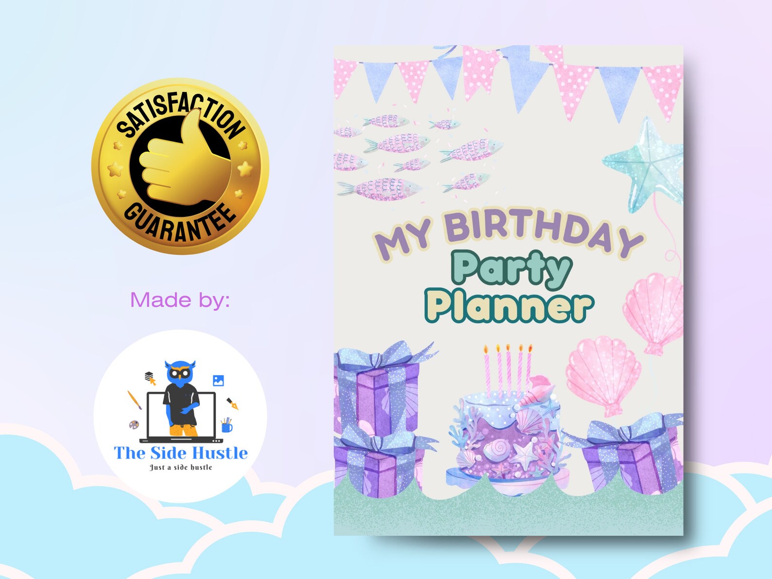 Editable Template Pink and Blue Underwater Sea Mermaid Birthday Planner ...
