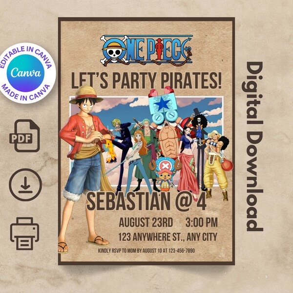One Piece Digital Birthday Invite - Etsy