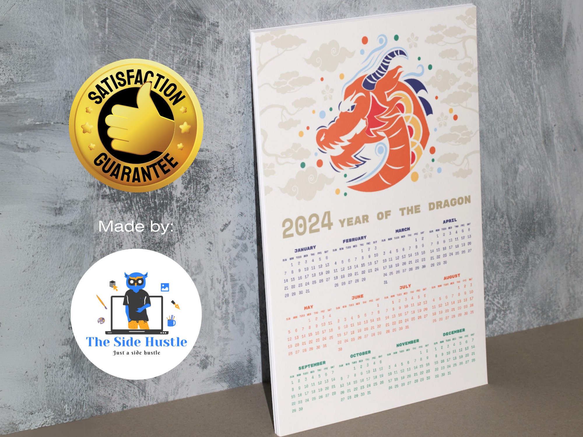 Editable 2024 Year of the Dragon Calendar Downloadable Poster - Etsy