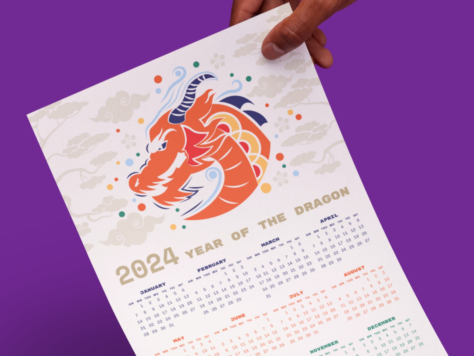 Editable 2024 Year of the Dragon Calendar Downloadable Poster - Etsy