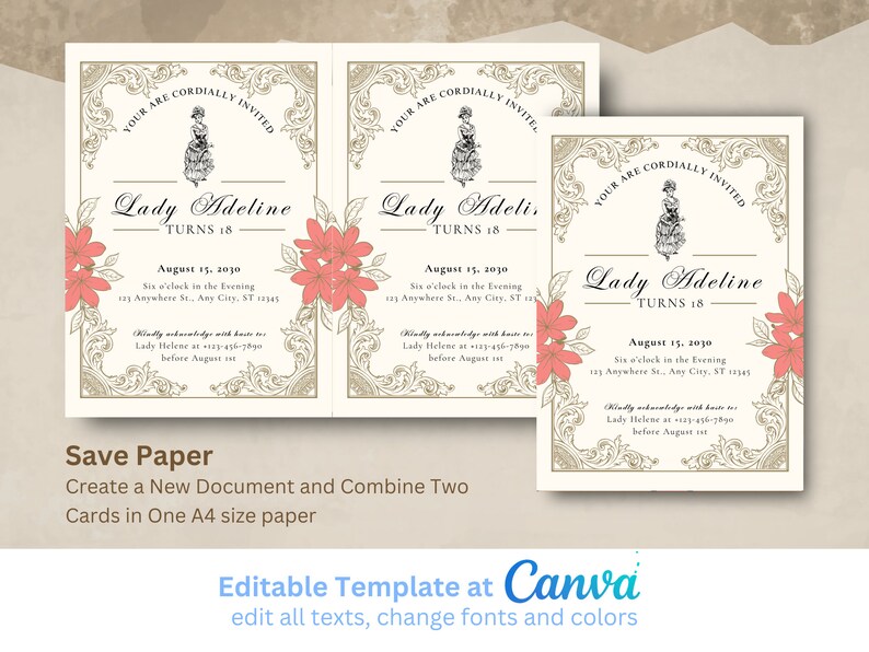 Instant Download Editable Template Vintage Regency Era Birthday ...