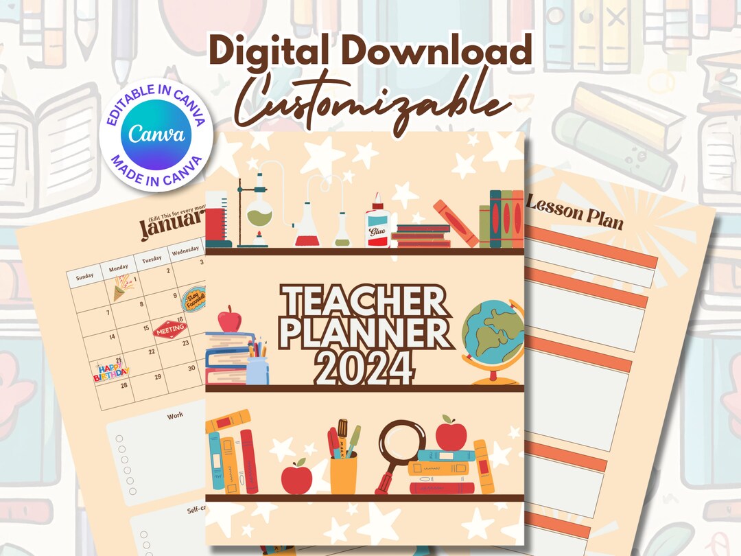 Editable Template Vintage Retro Teacher's Daily Planner Download - Etsy