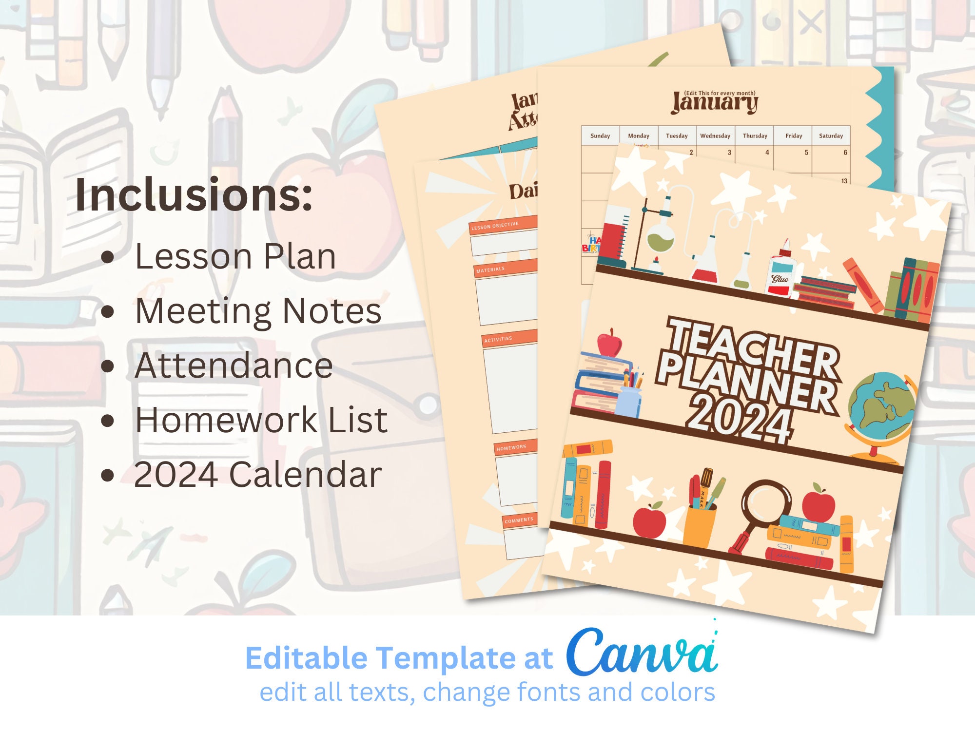 Editable Template Vintage Retro Teacher's Daily Planner Download - Etsy