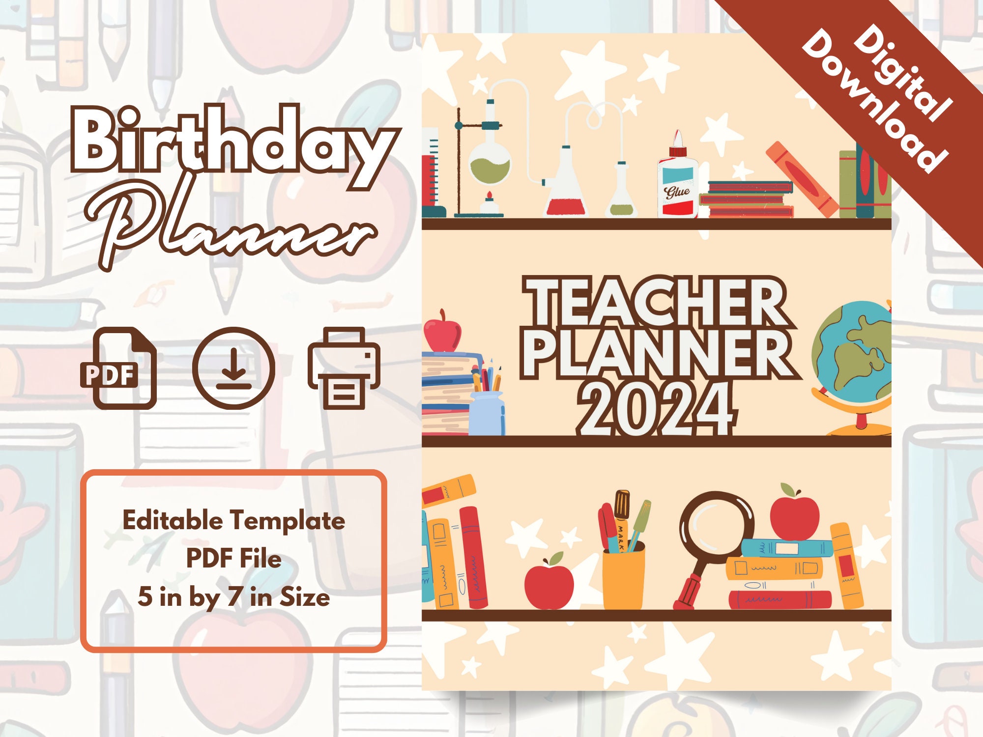 Editable Template Vintage Retro Teacher's Daily Planner Download - Etsy