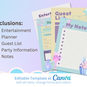 Editable Template Pink and Blue Underwater Sea Mermaid Birthday Planner ...