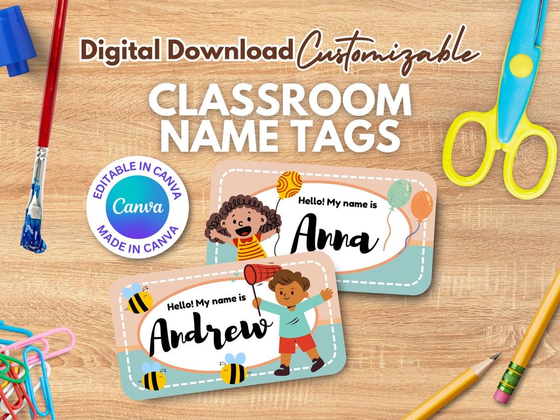 Classroom Children's Name Tag Template Editable Digital Download - Etsy