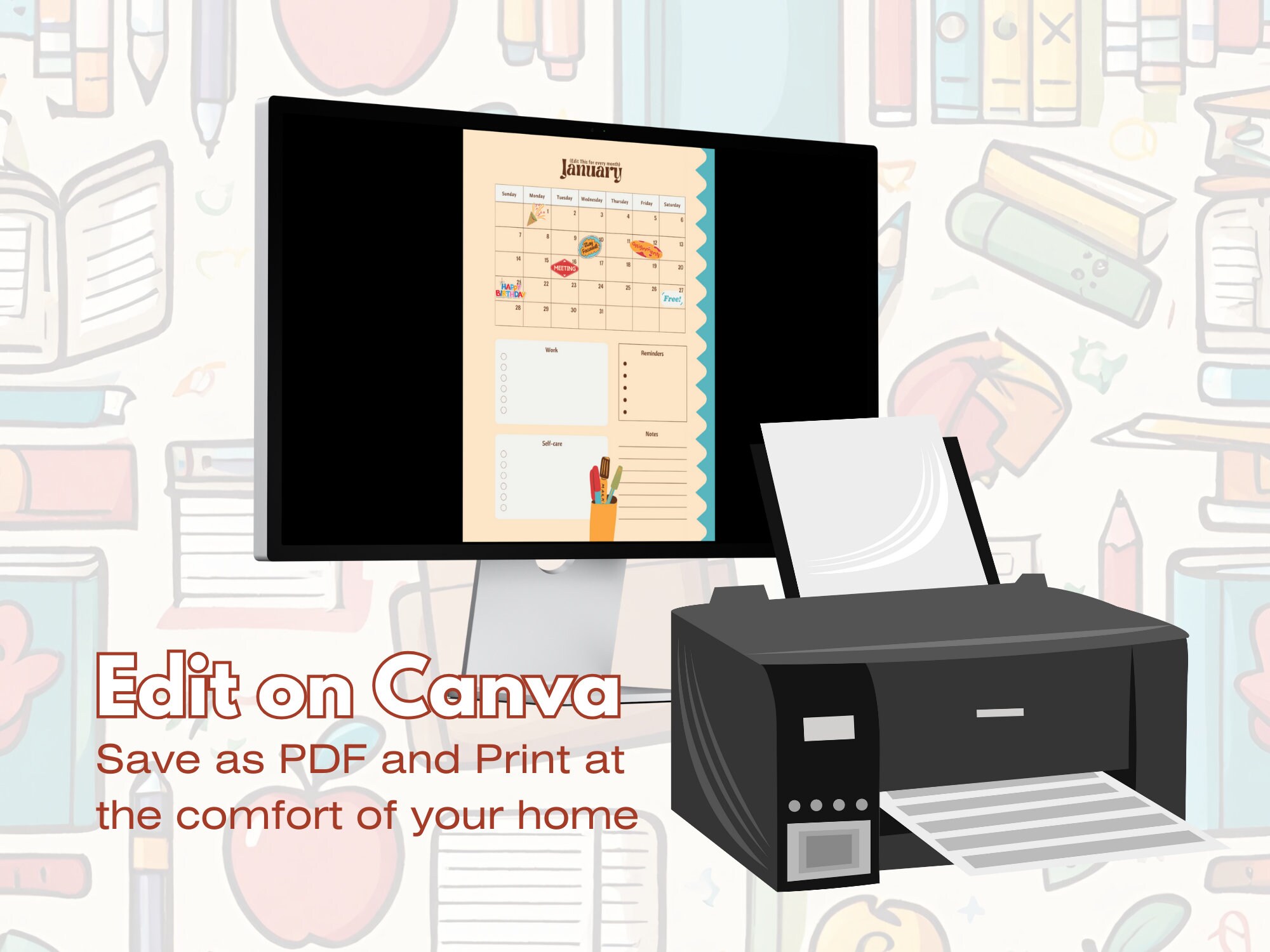 Editable Template Vintage Retro Teacher's Daily Planner Download - Etsy